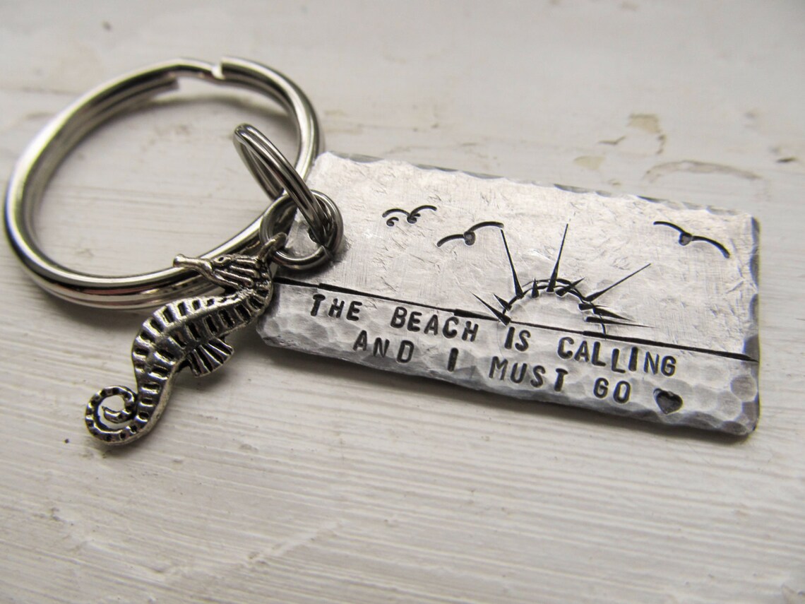 Personalized Beach Key Ring Sea Horse Key Ring Beach is Calling ...