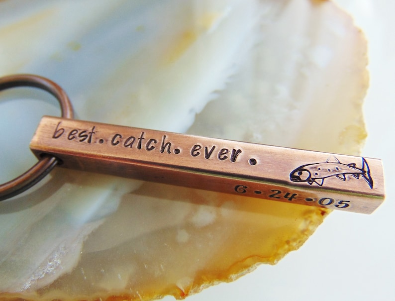 Fish Keychain Copper Bar Key Ring Personalized Key Ring - Etsy