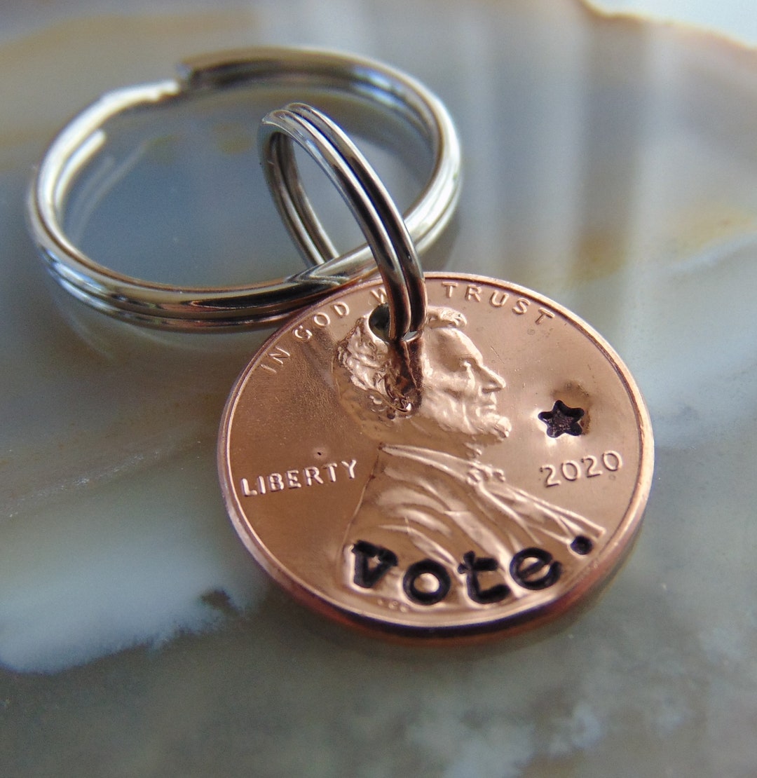 Penny Vote Keychain, Vote 2024, Penny Key Ring, Hand Stamped Penny ...