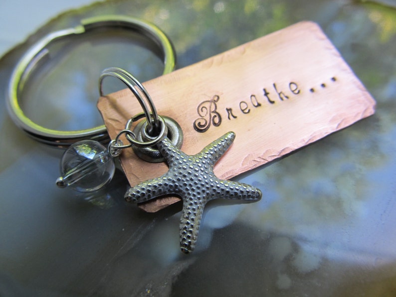Beach Key Ring Graduation Gift Hand Stamped Keychain Starfish | Etsy
