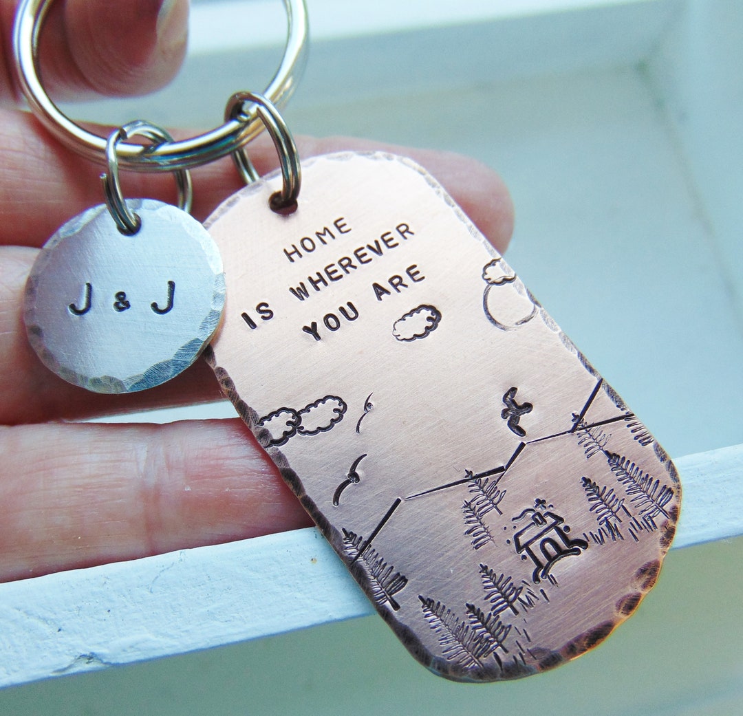 Home Key Ring, Home is Wherever You Are, Personalized Copper Key Chain ...