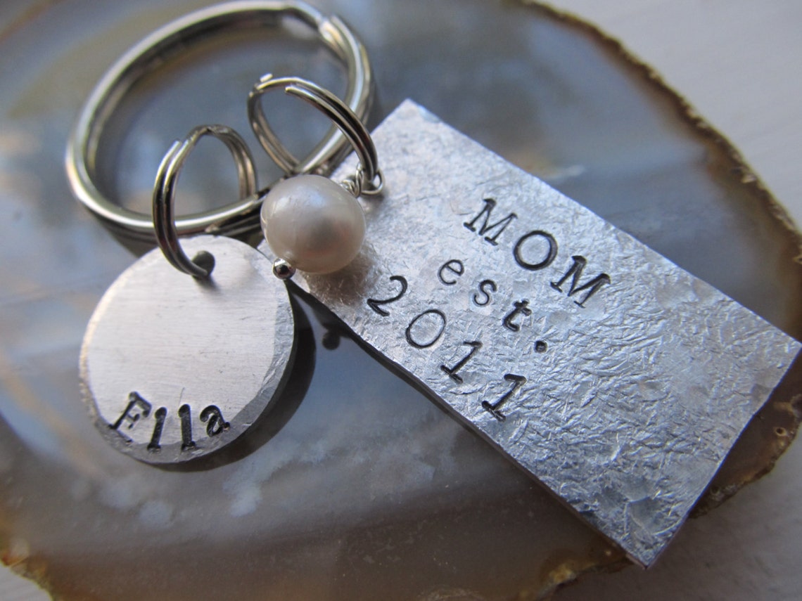 Personalized Mom Key Ring Leather Effect Hammered Key Ring - Etsy