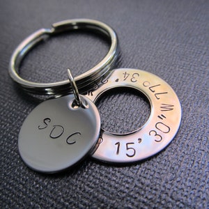 Latitude and Longitude Keyring, Personalized Keychain, Handstamped ...