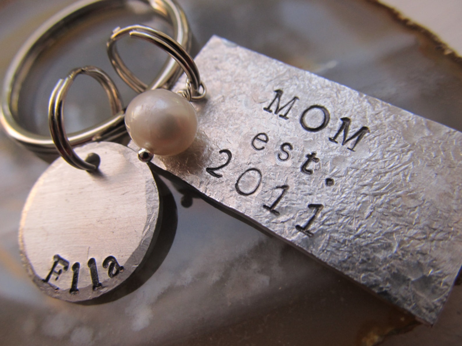 Personalized Mom Key Ring Leather Effect Hammered Key Ring | Etsy