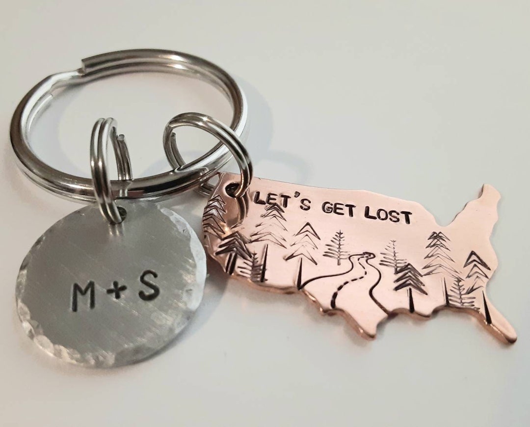 Let's Get Lost, Adventure Keychain, Personalized, US Keyring, Gift for ...