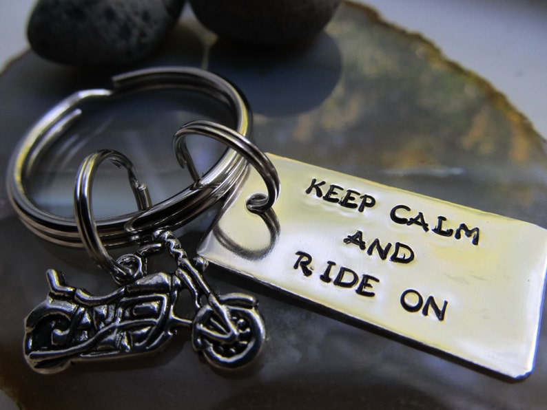 Motorcycle Key Ring Hand stamped Key ring Keep Calm Keychain | Etsy