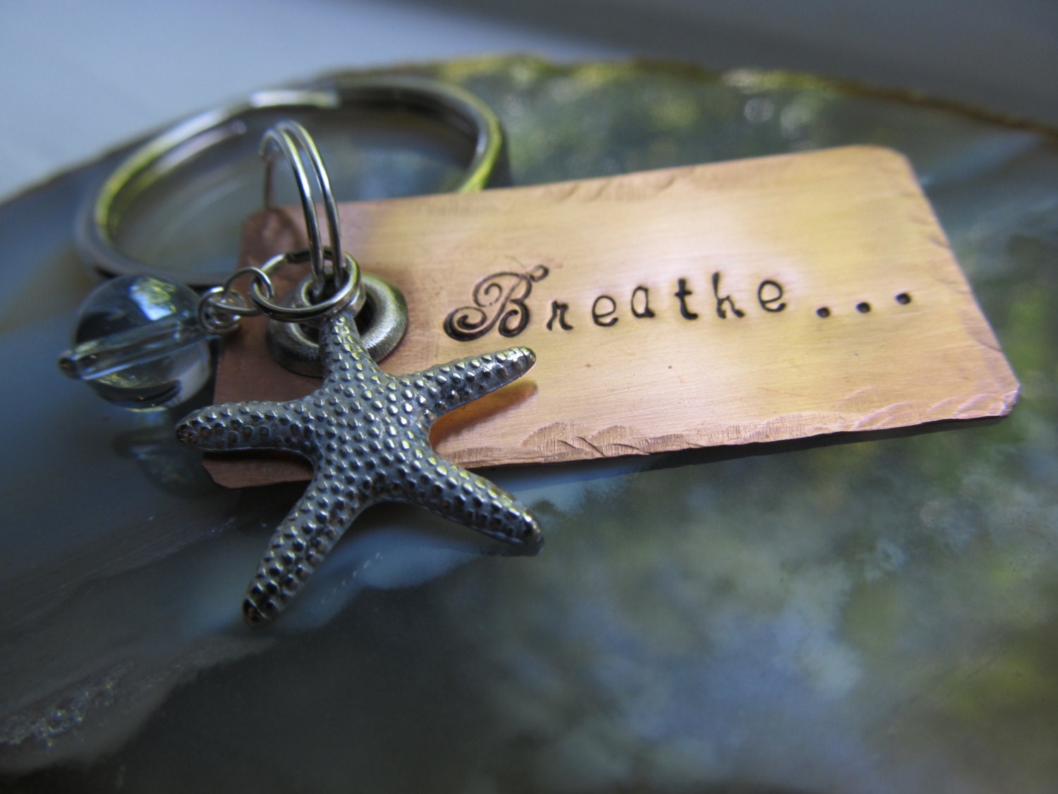 Beach Key Ring Graduation Gift Hand Stamped Keychain Starfish Keychain ...