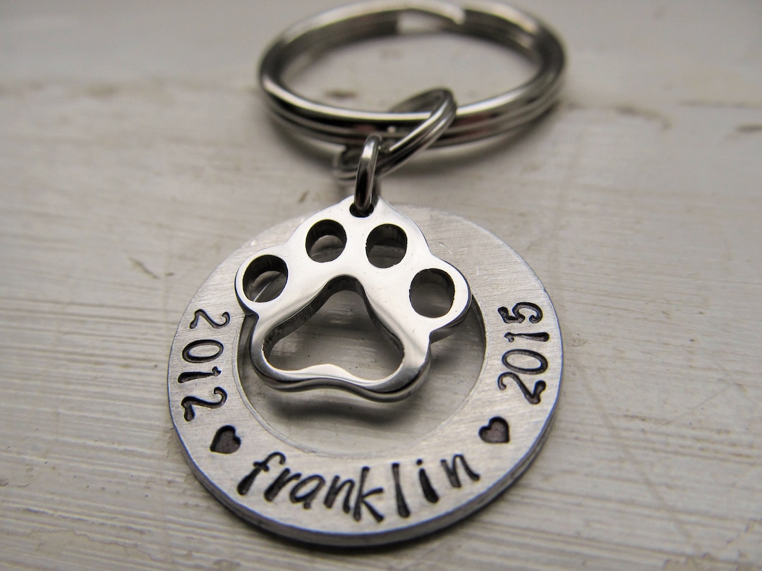 Memorial Dog Key Ring, Personalized Dog Keychain, Dog Paw Key Ring ...