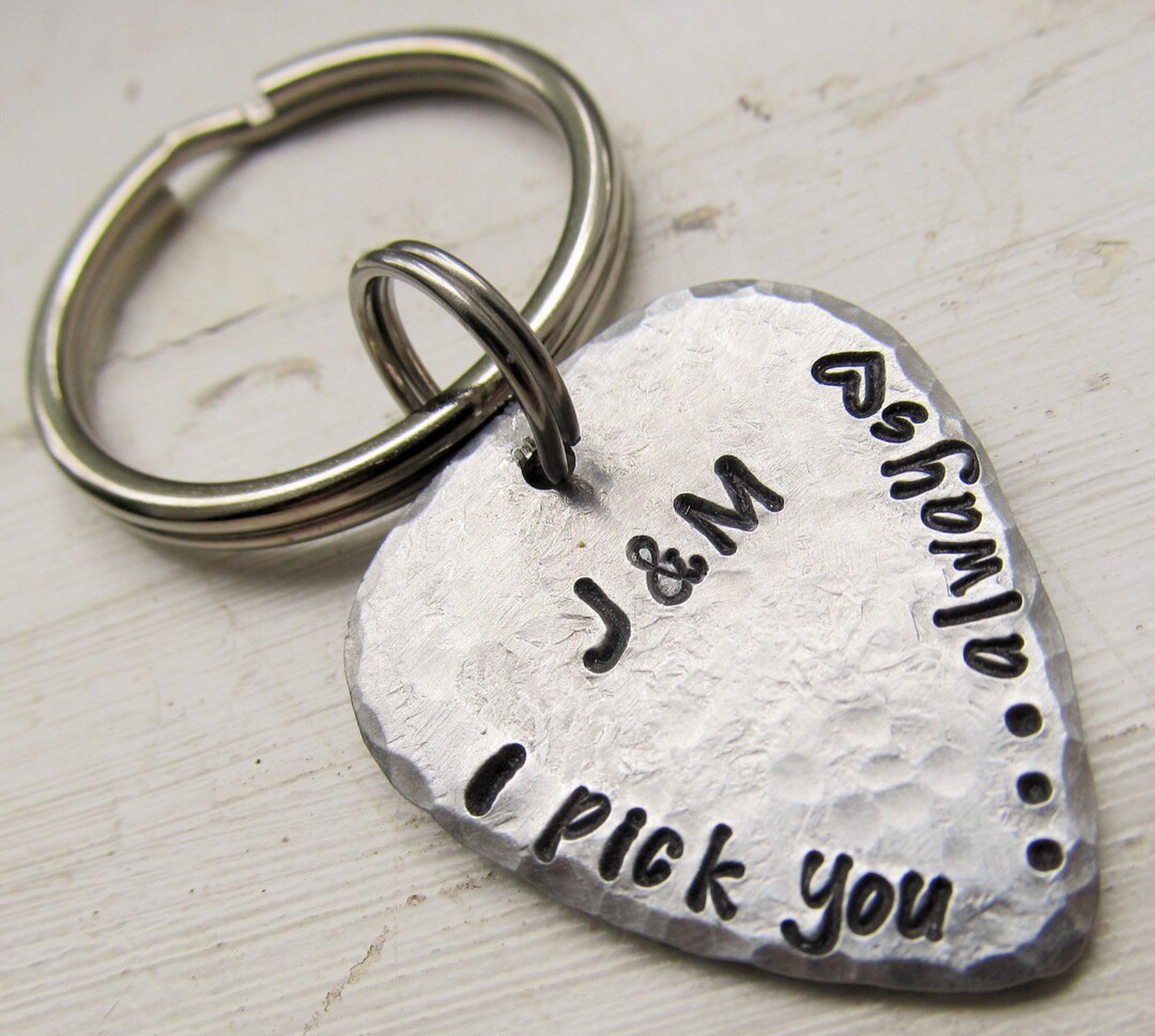 Personalized Guitar Pick Key Ring Aluminum Textured Guitar Pick ...