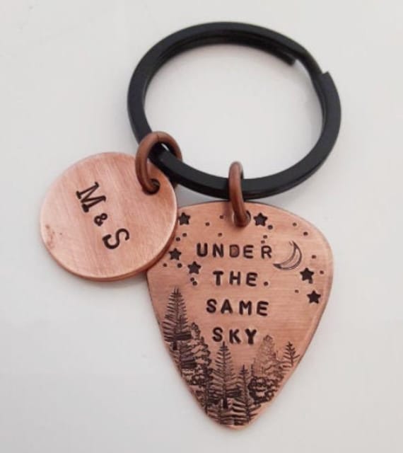 Personalized Guitar Pick Keychain Copper Guitar Pick Under | Etsy