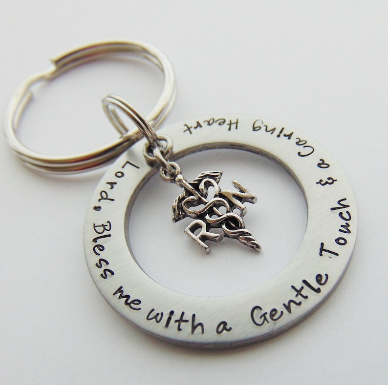 Nurse Keychain RN Key Ring Hand Stamped Keychain Nurse - Etsy