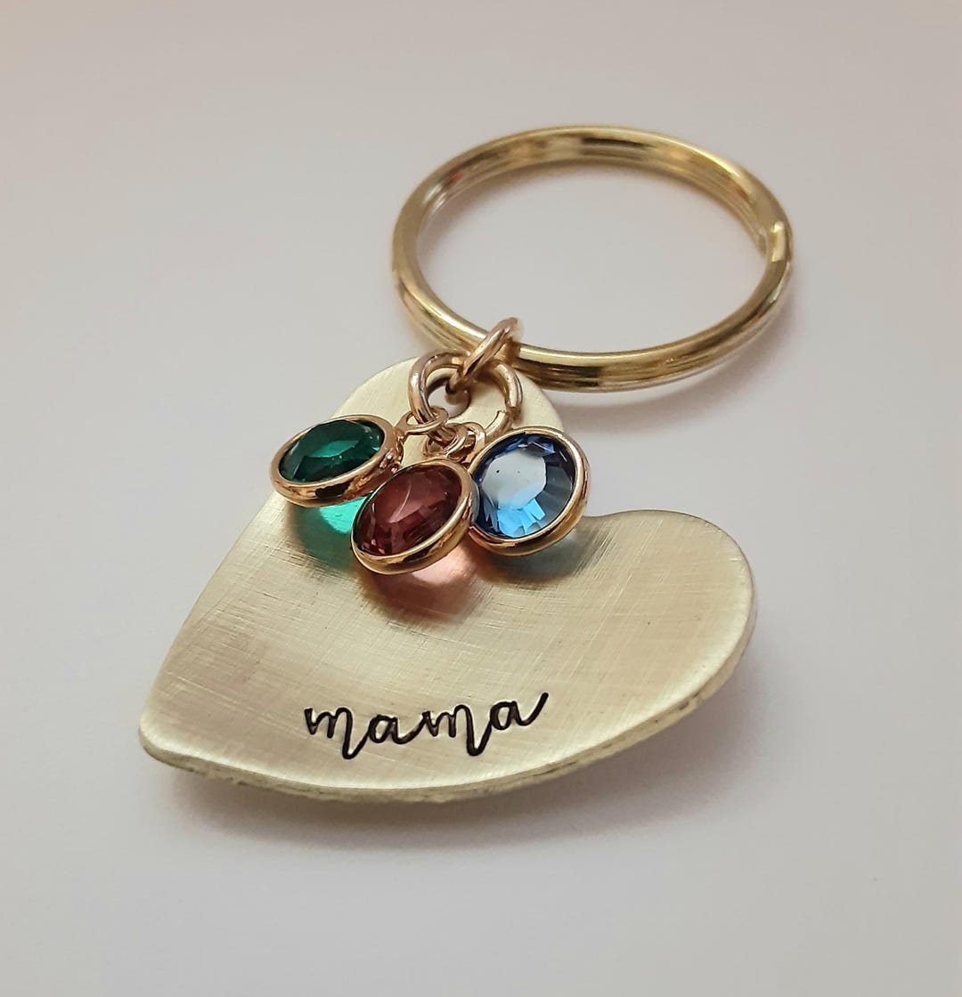 Gold Heart Keychain, Kids Birthstones, Gift for Mama, Mother's Day ...