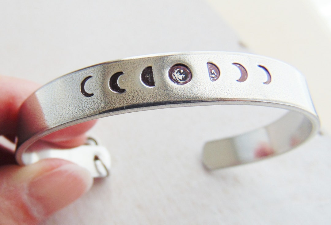 Moon Phase Bracelet, Cuff Bracelet, Hand Stamped Moon Phase, Gift for ...