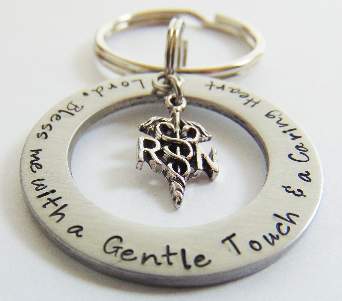 Nurse Keychain RN Key Ring Hand Stamped Keychain Nurse | Etsy