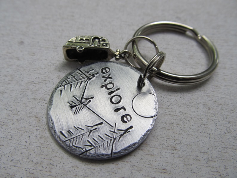 Camping Keychain Camper Key Ring Hand Stamped Keychain Camper Gift ...
