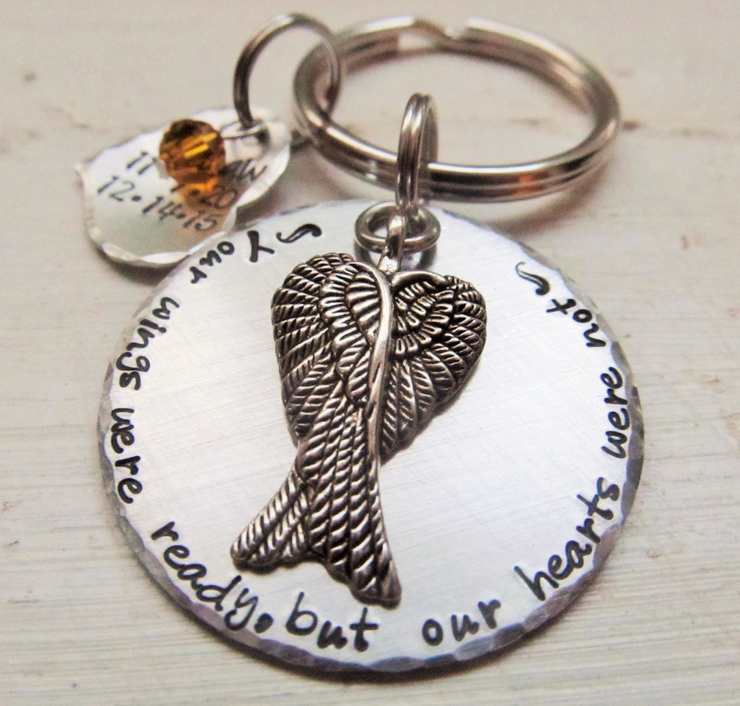 Personalized Memorial Key Ring, Angel Wings Key Ring, Handstamped ...