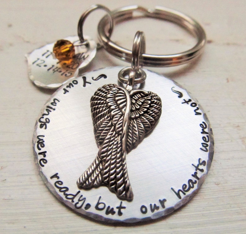 Personalized Memorial Key Ring, Angel Wings Key Ring, Handstamped ...