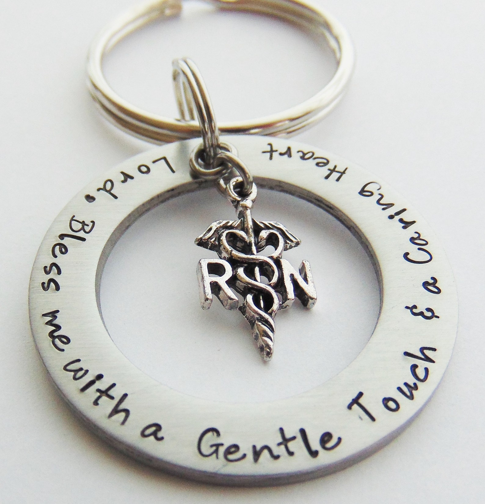 Nurse Keychain RN Key Ring Hand Stamped Keychain Nurse | Etsy