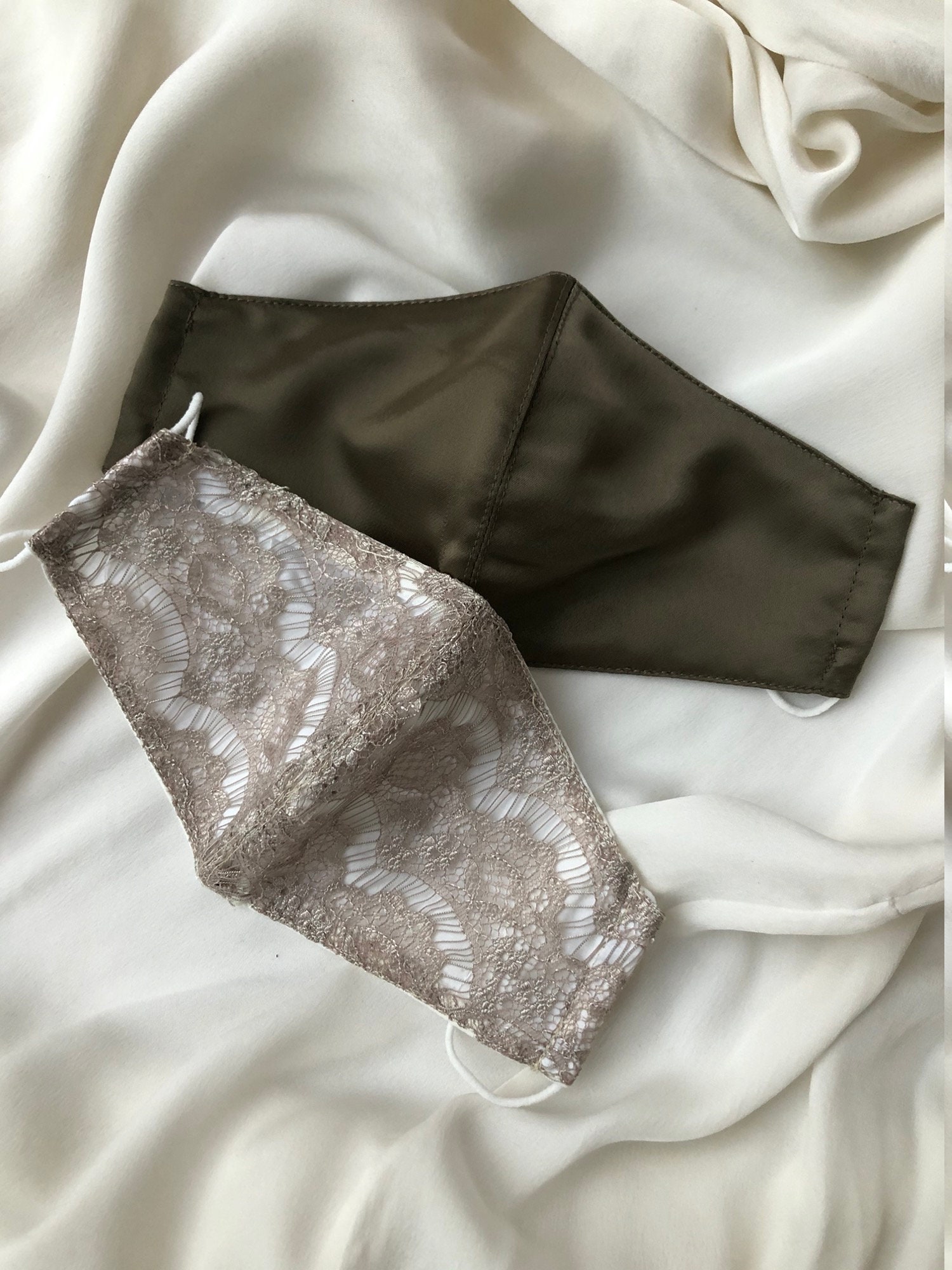 Ladies Small Face Mask in Taupe Lace and Cotton Lining With PM2.5 ...