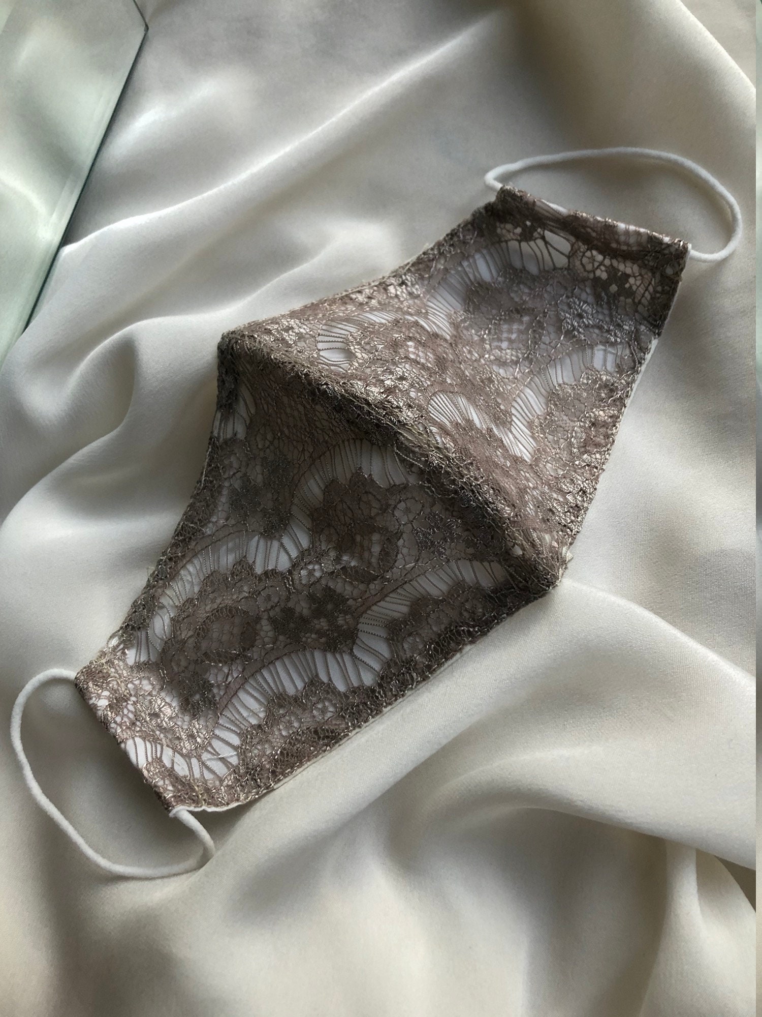 Ladies Small Face Mask in Taupe Lace and Cotton Lining With PM2.5 ...