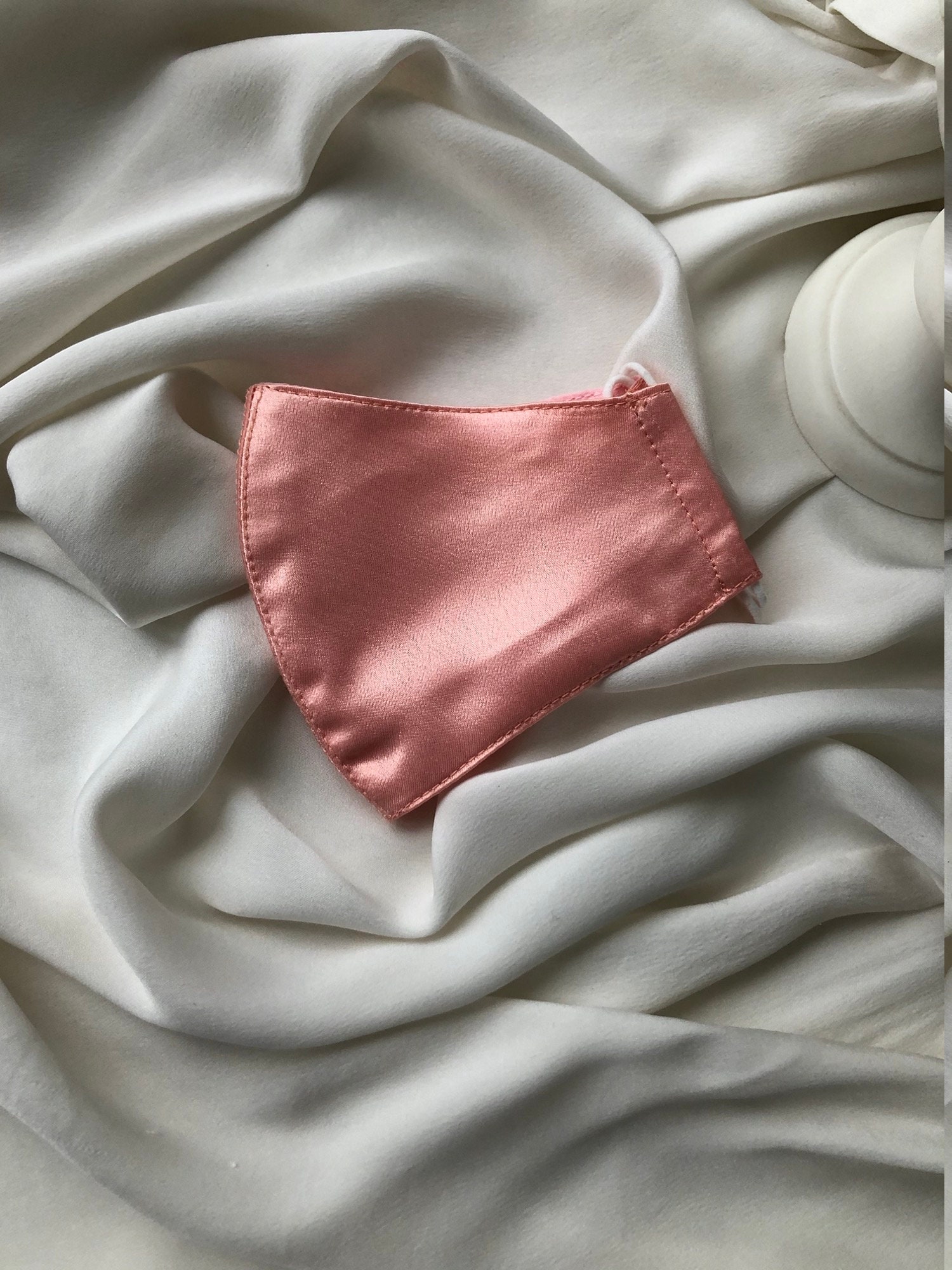 Pastel Peach Satin and Cotton Fitted Small Ladies Face Mask With PM2.5 ...