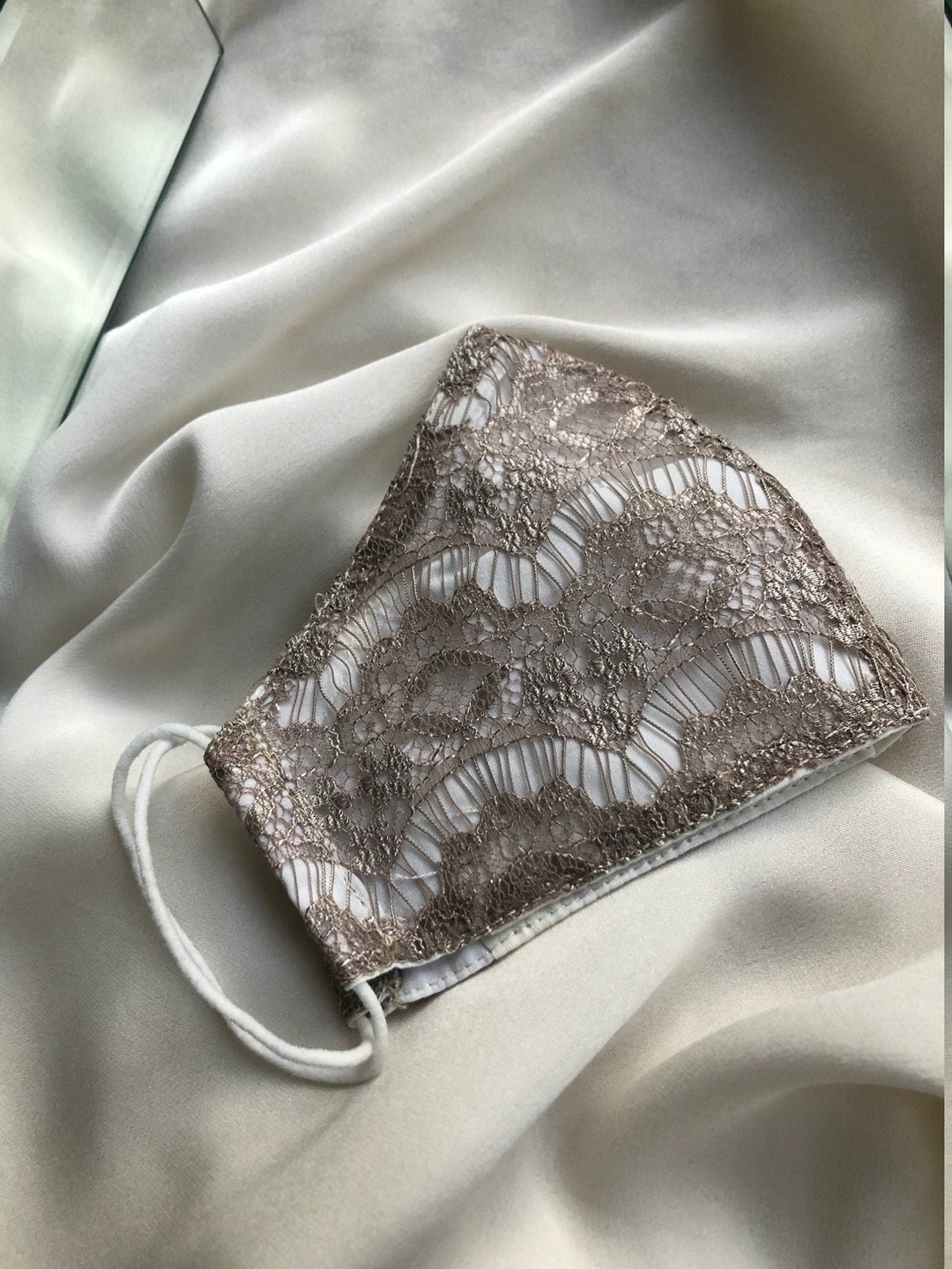 Ladies Small Face Mask in Taupe Lace and Cotton Lining With PM2.5 ...