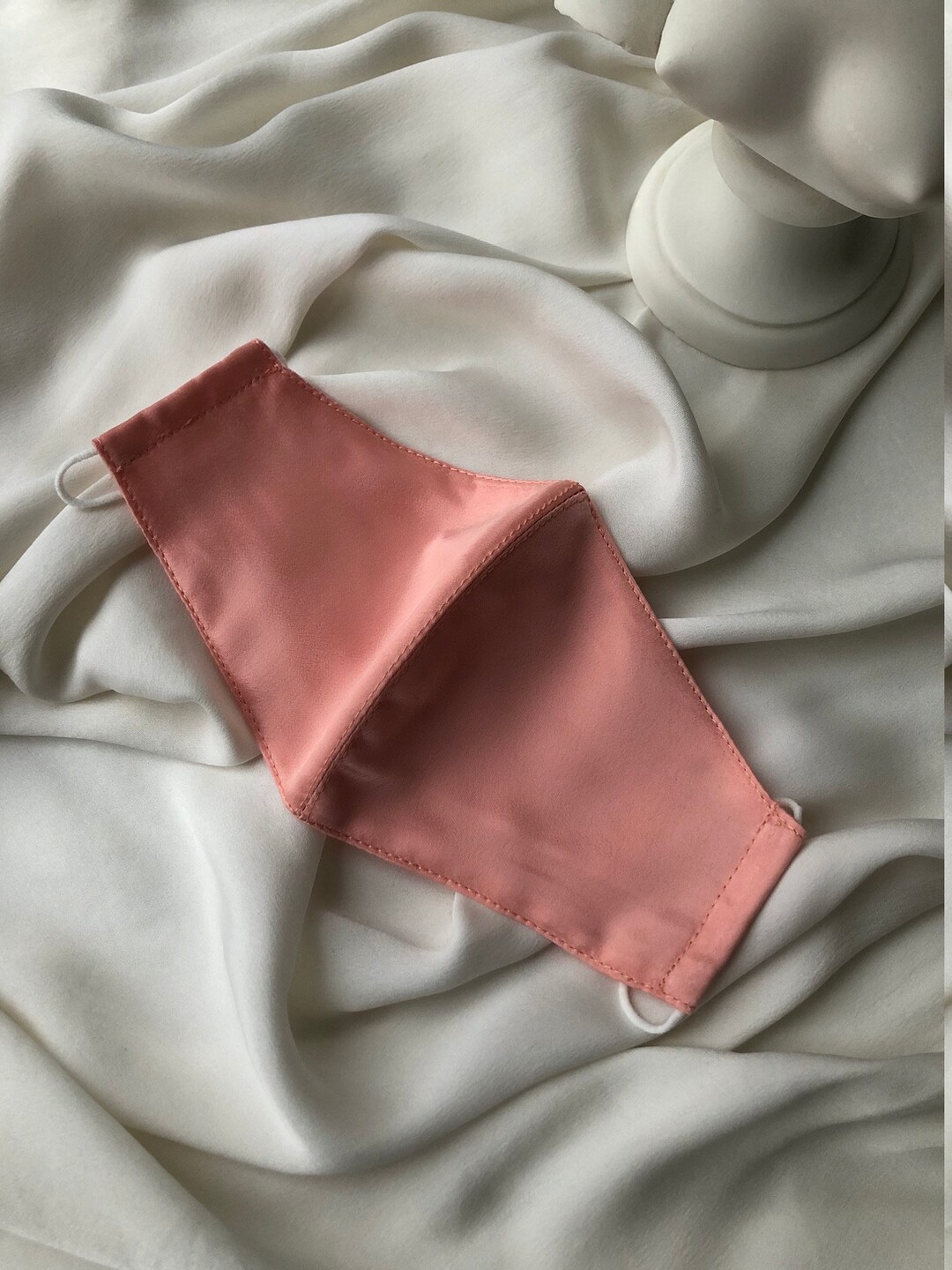 Pastel Peach Satin and Cotton Fitted Small Ladies Face Mask With PM2.5 ...