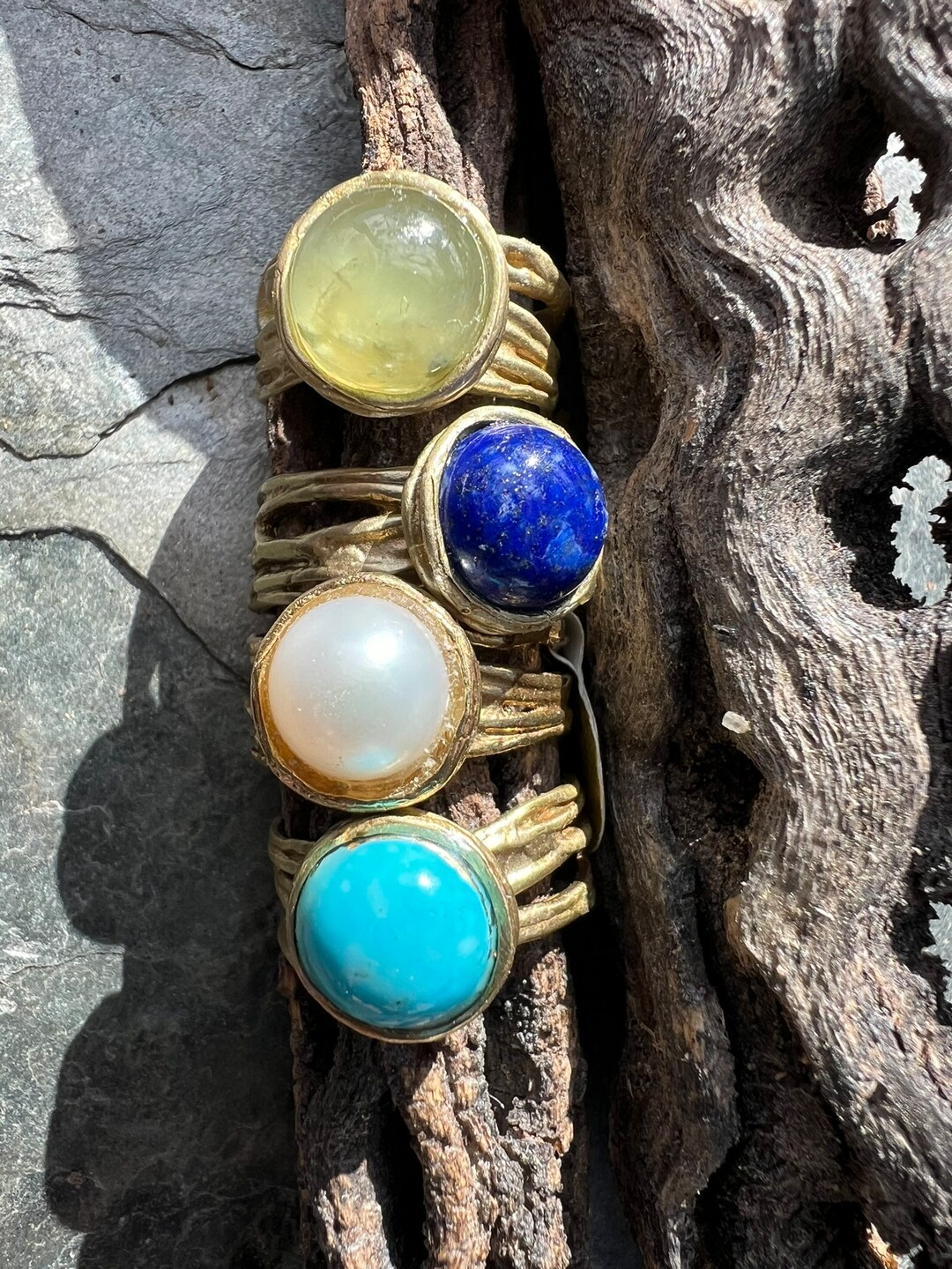 Rings of Twig Shapes in Silver or Bronze With Gemstones and Pearls - Etsy