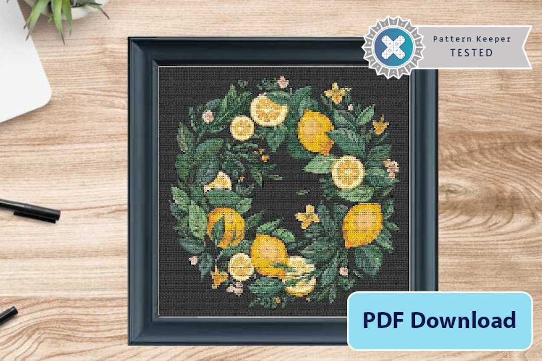 Lemon Wreath PDF Digital Download Pattern for Cross Stitch DMC Colors ...