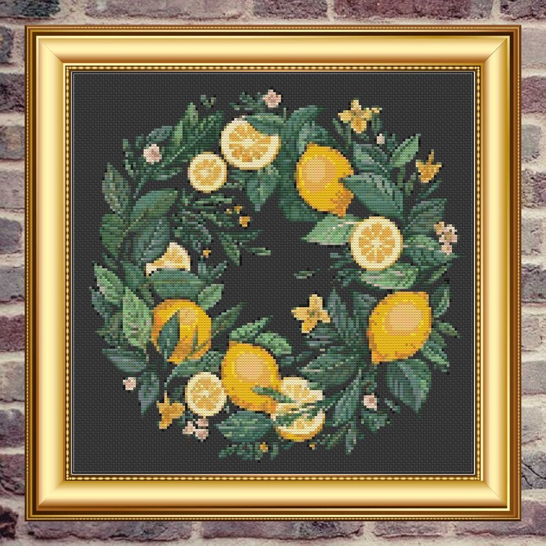 Lemon Wreath PDF Digital Download Pattern for Cross Stitch DMC Colors ...