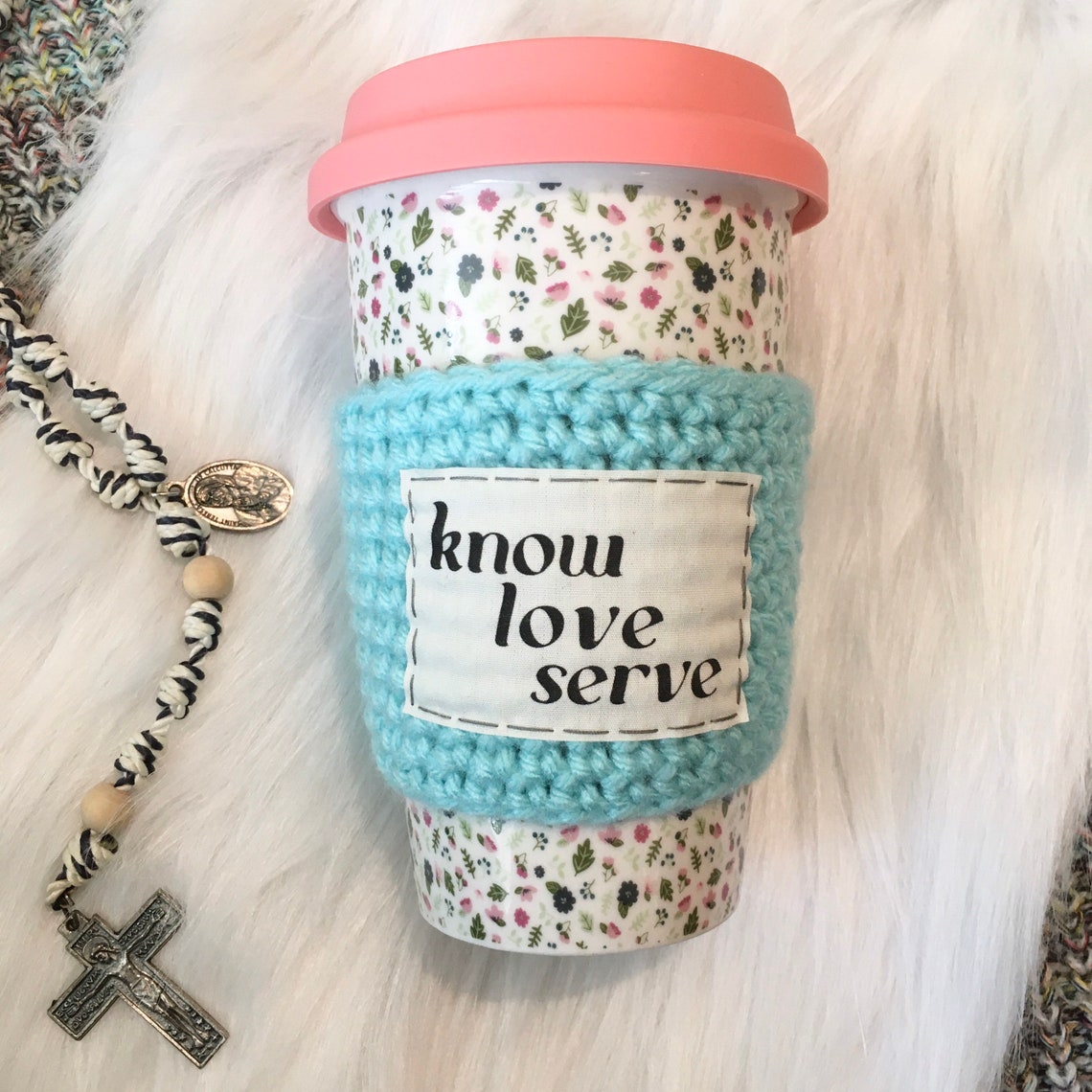 Coffee Cozy. Know Love Serve. Catholic Coffee Sleeve. Catholic Gifts ...