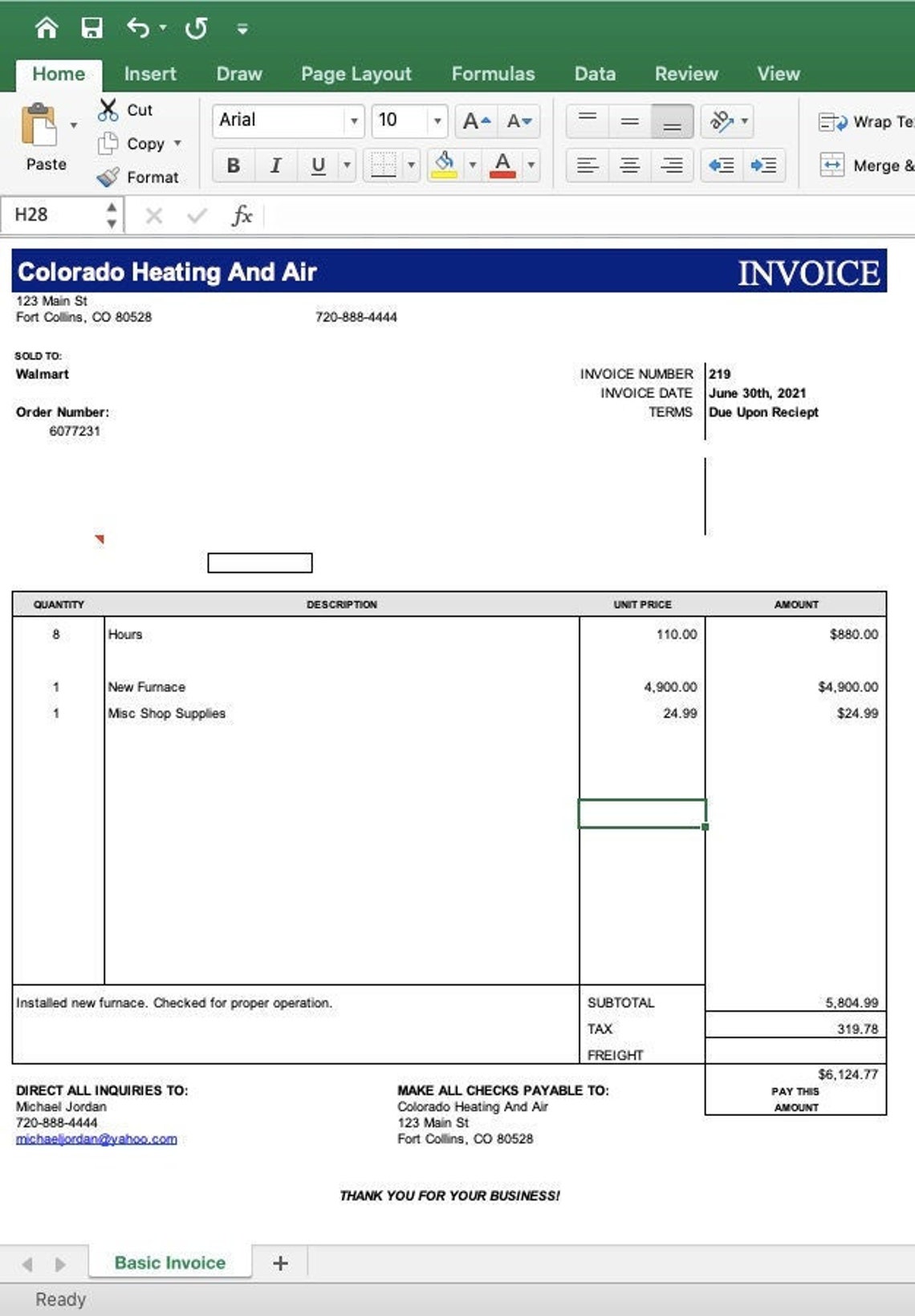 Microsoft Excel Invoice Template, Complete With Autofill Formulas ...