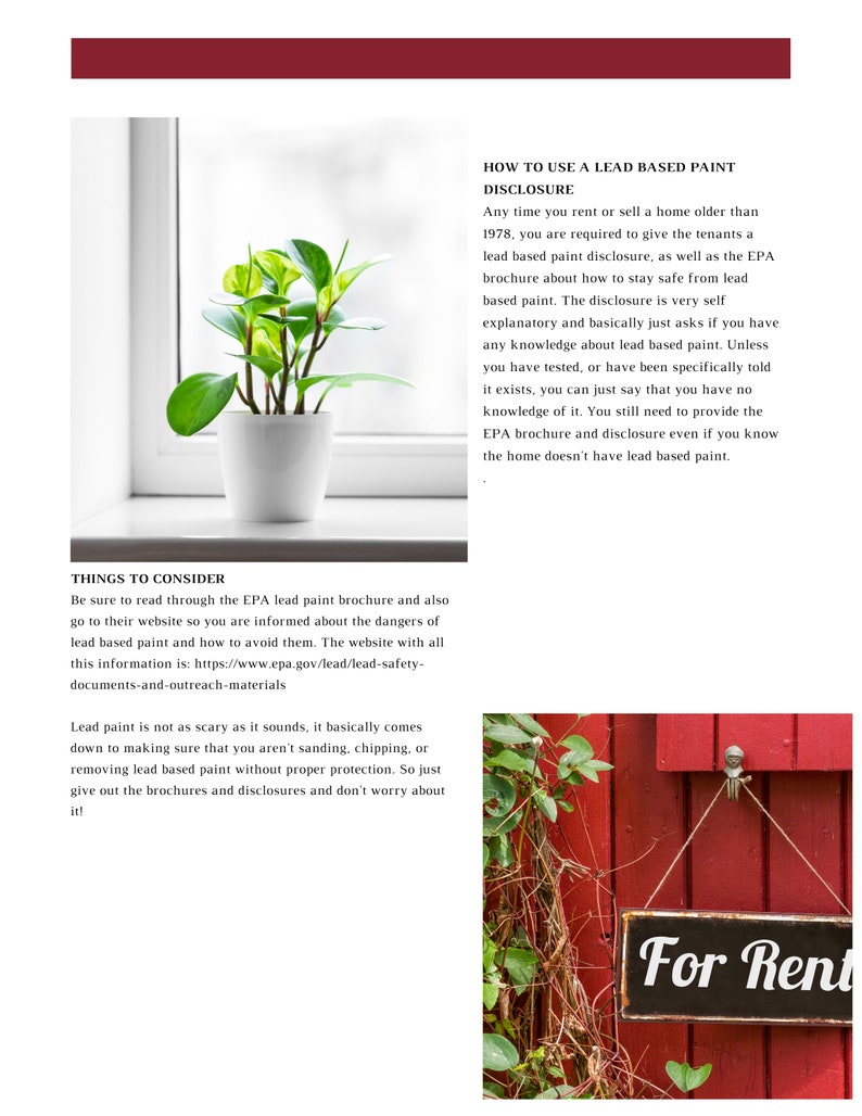 Rental Property Lead Based Paint Disclosure, EPA Brochure, and FREE ...