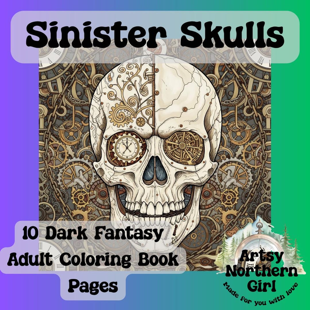 Sinister Skulls Coloring Pages | Gothic Horror Art (digital Download ...