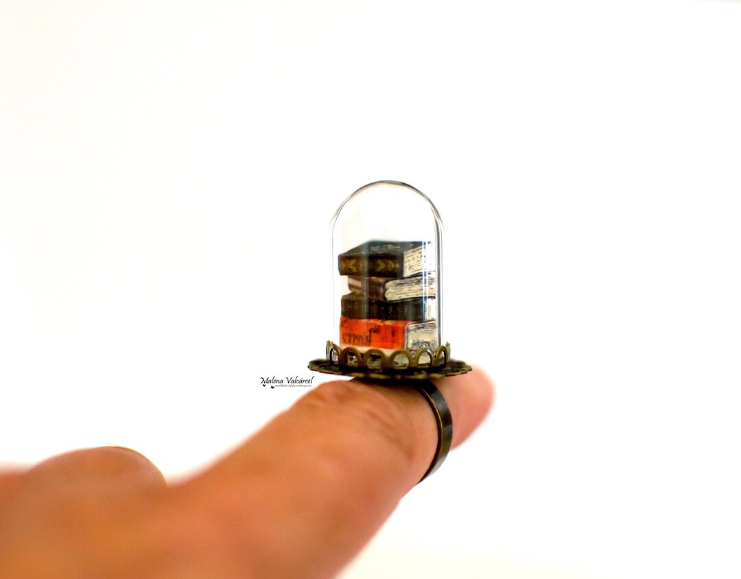 Tiny Books Ring Miniature Books Ring Glass Dome Ring - Etsy