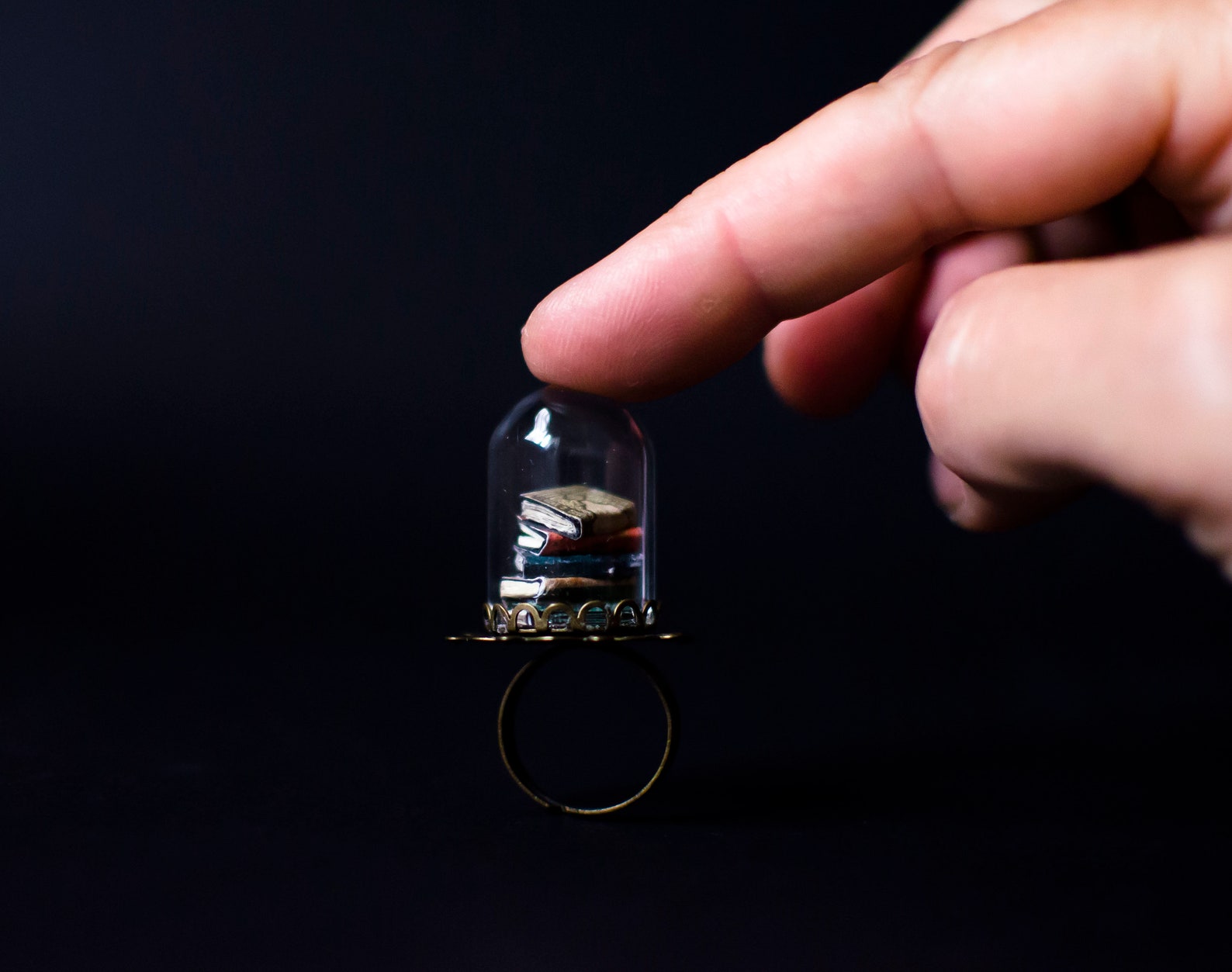 Tiny Books Ring Miniature Books Ring Glass Dome Ring - Etsy