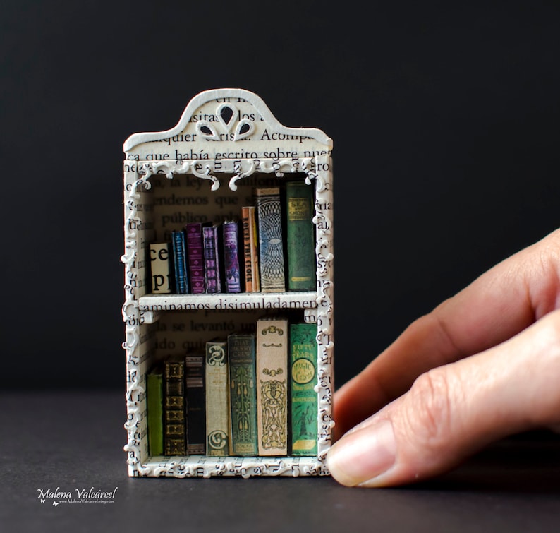 Paper Art - Miniature Library With Tiny Books - Diorama - Etsy