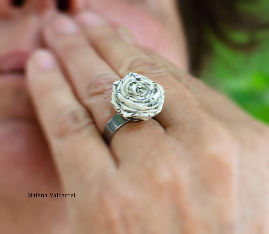 Book Paper Flower Ring: Silver Plated Adjustable Band - Etsy