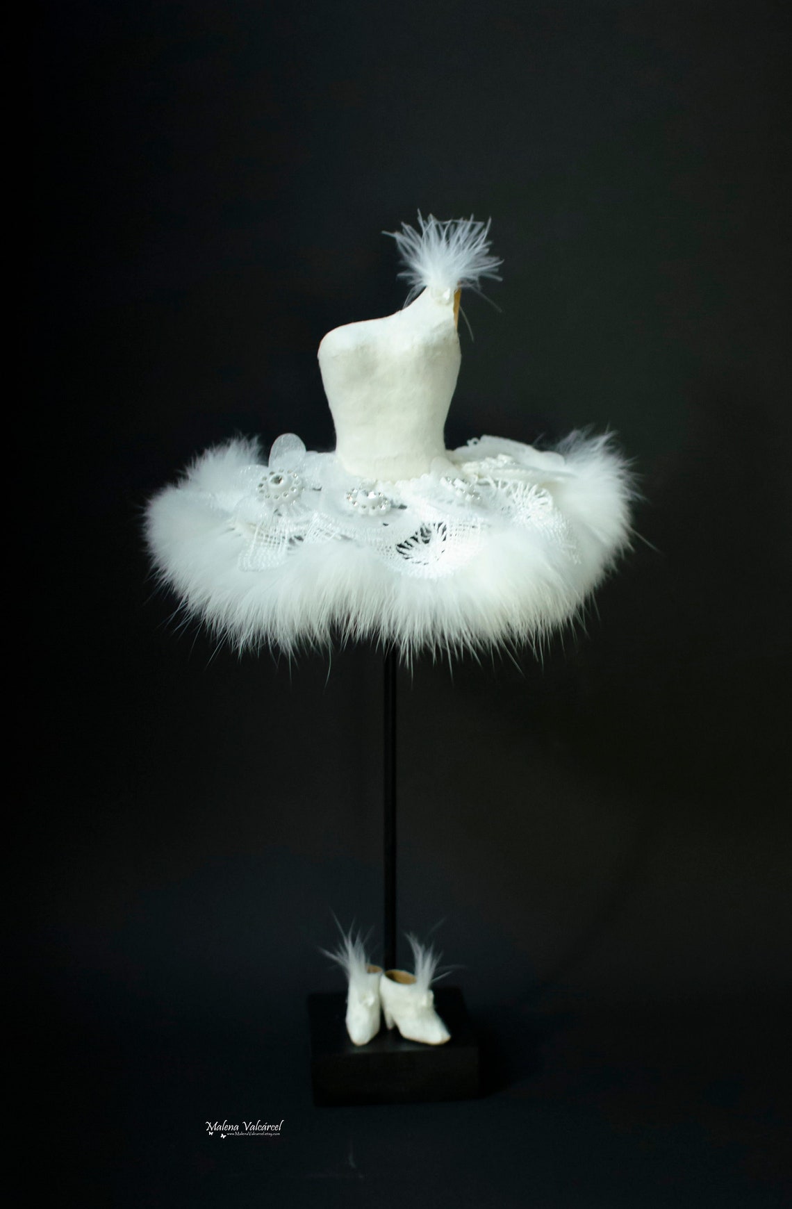 Miniature Paper Mannequin With White Feather Tutu Tiny Shoes - Etsy