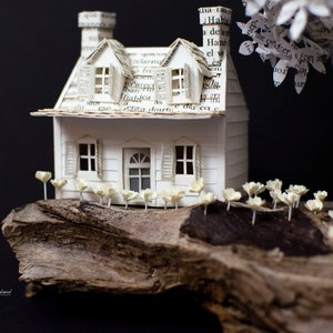 Tiny Paper House With Paper Tree on Olive Wood - Paper Art - Mixed ...