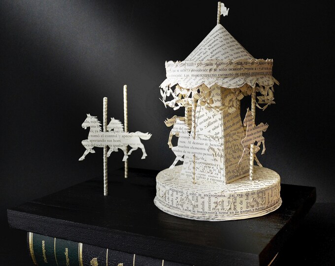 Book Paper Sculpture Paper Carousel on Wood. - Etsy