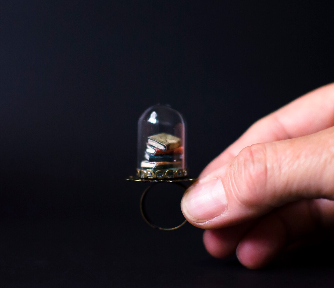 Tiny Books Ring Miniature Books Ring Glass Dome Ring - Etsy