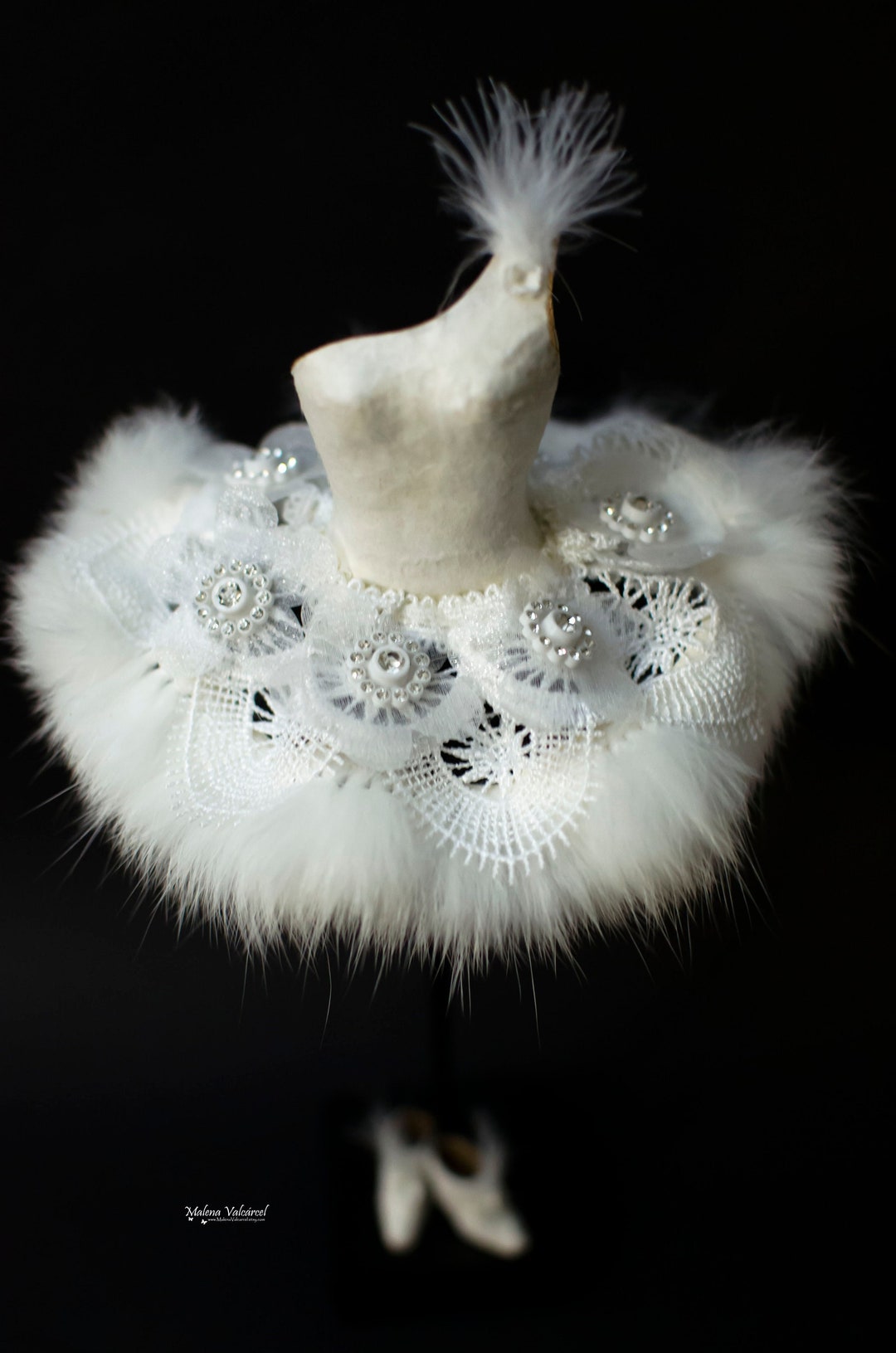 Miniature Paper Mannequin With White Feather Tutu Tiny Shoes - Etsy