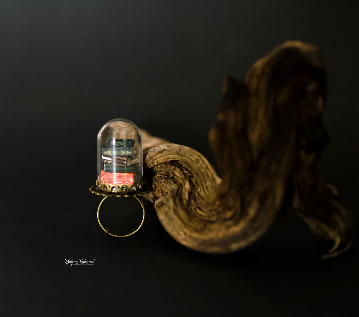 Tiny Books Ring Miniature Books Ring Glass Dome Ring - Etsy