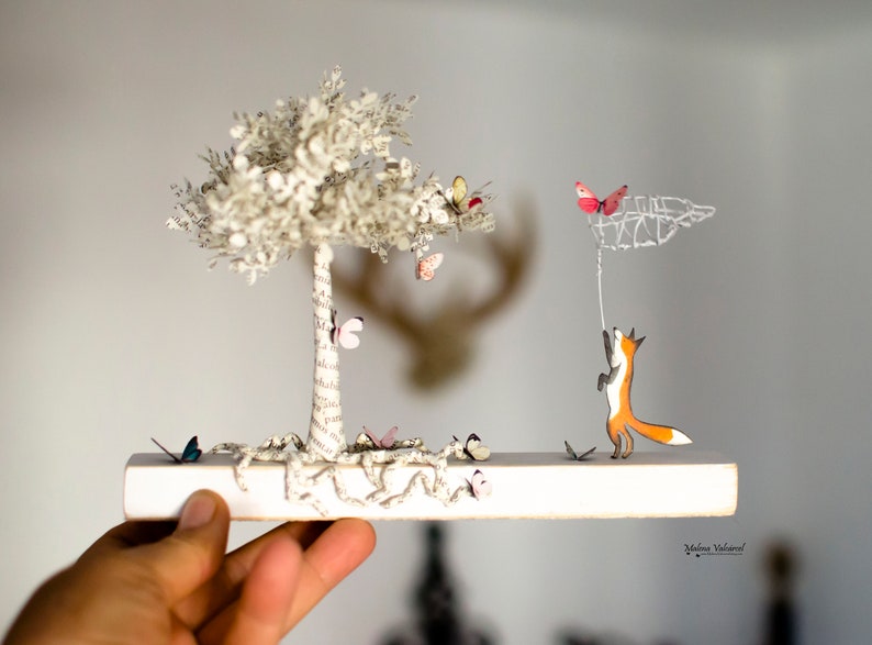 Little Fox Catching Butterflies - Paper Art - Mixed Media - Made to ...