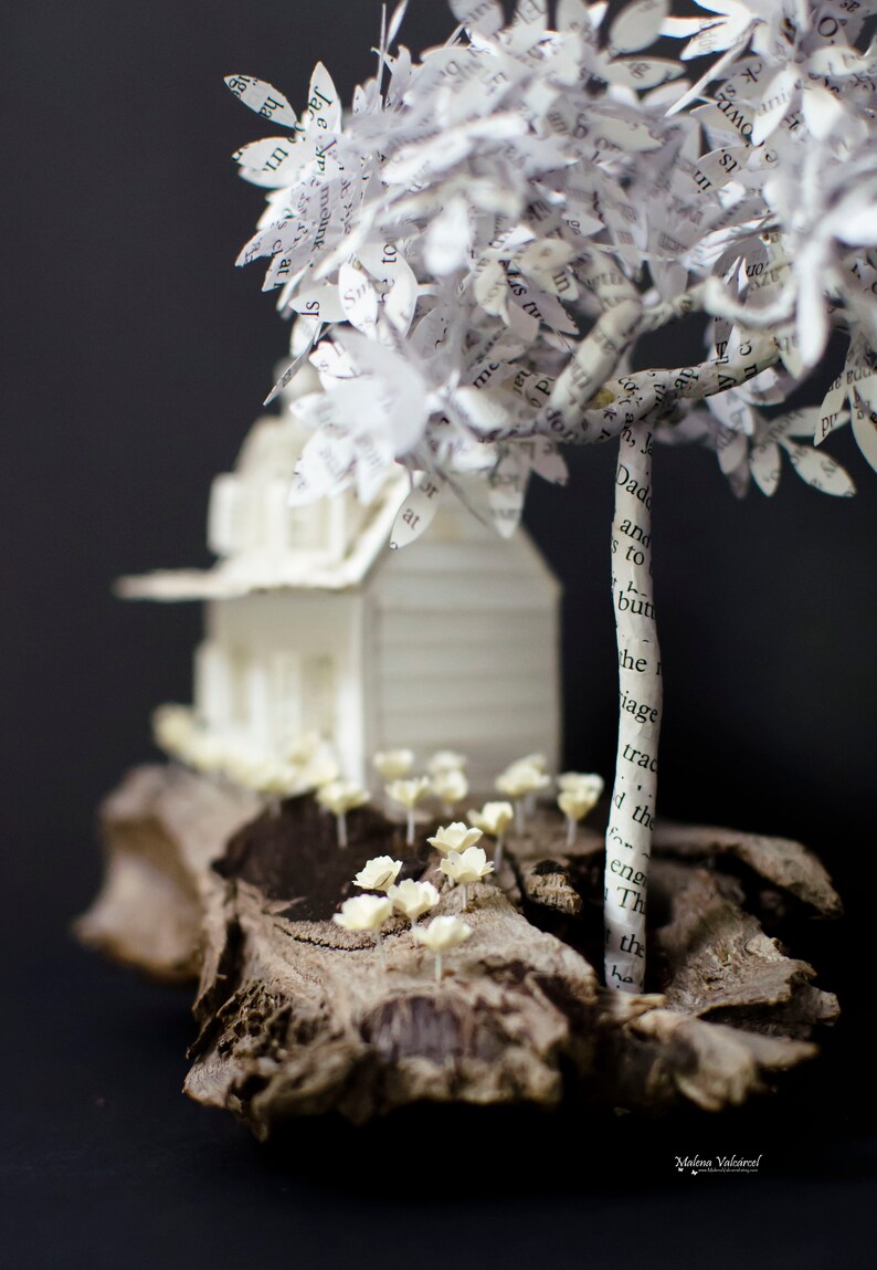 Tiny Paper House With Paper Tree on Olive Wood Paper Art - Etsy