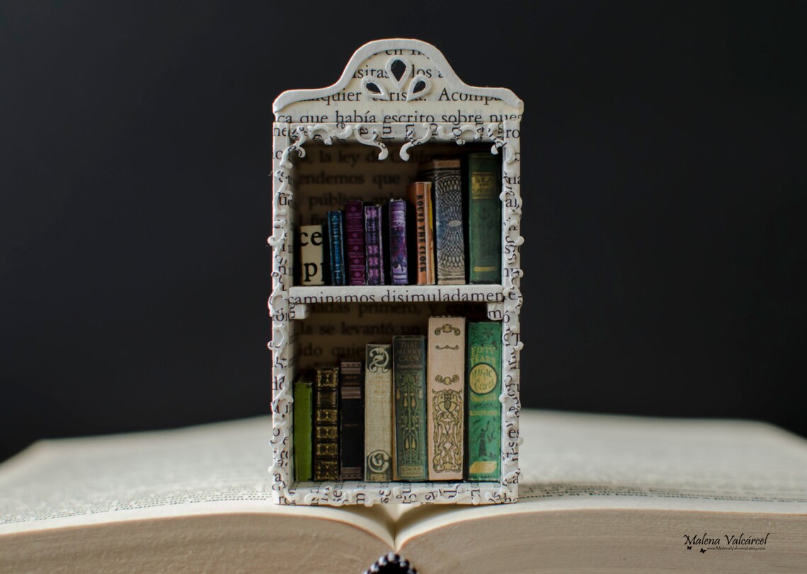 Paper Art - Miniature Library With Tiny Books - Diorama - Etsy