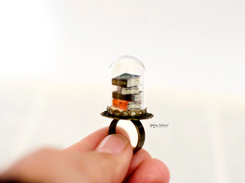 Tiny Books Ring Miniature Books Ring Glass Dome Ring - Etsy