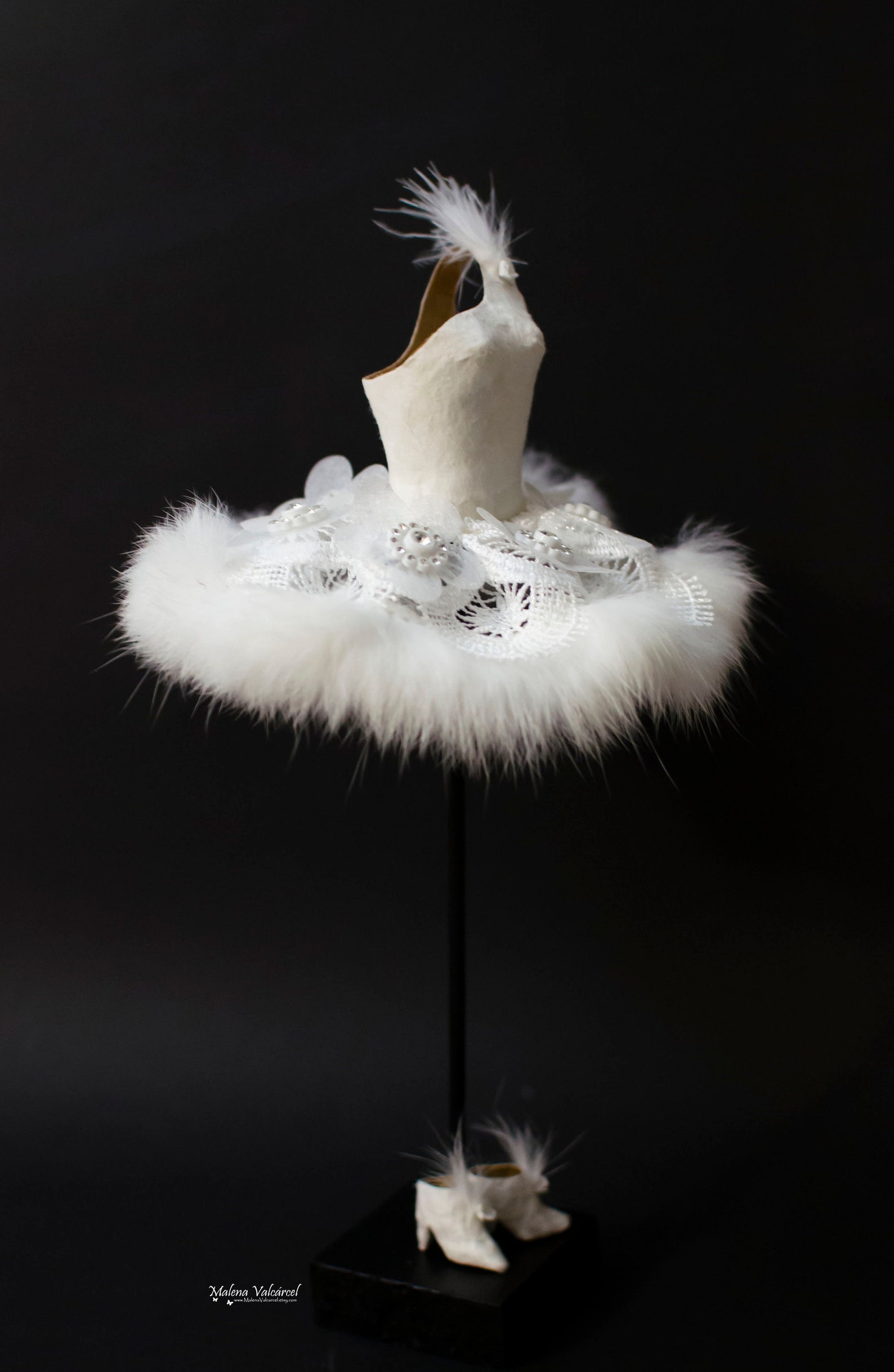Miniature Paper Mannequin With White Feather Tutu Tiny Shoes - Etsy