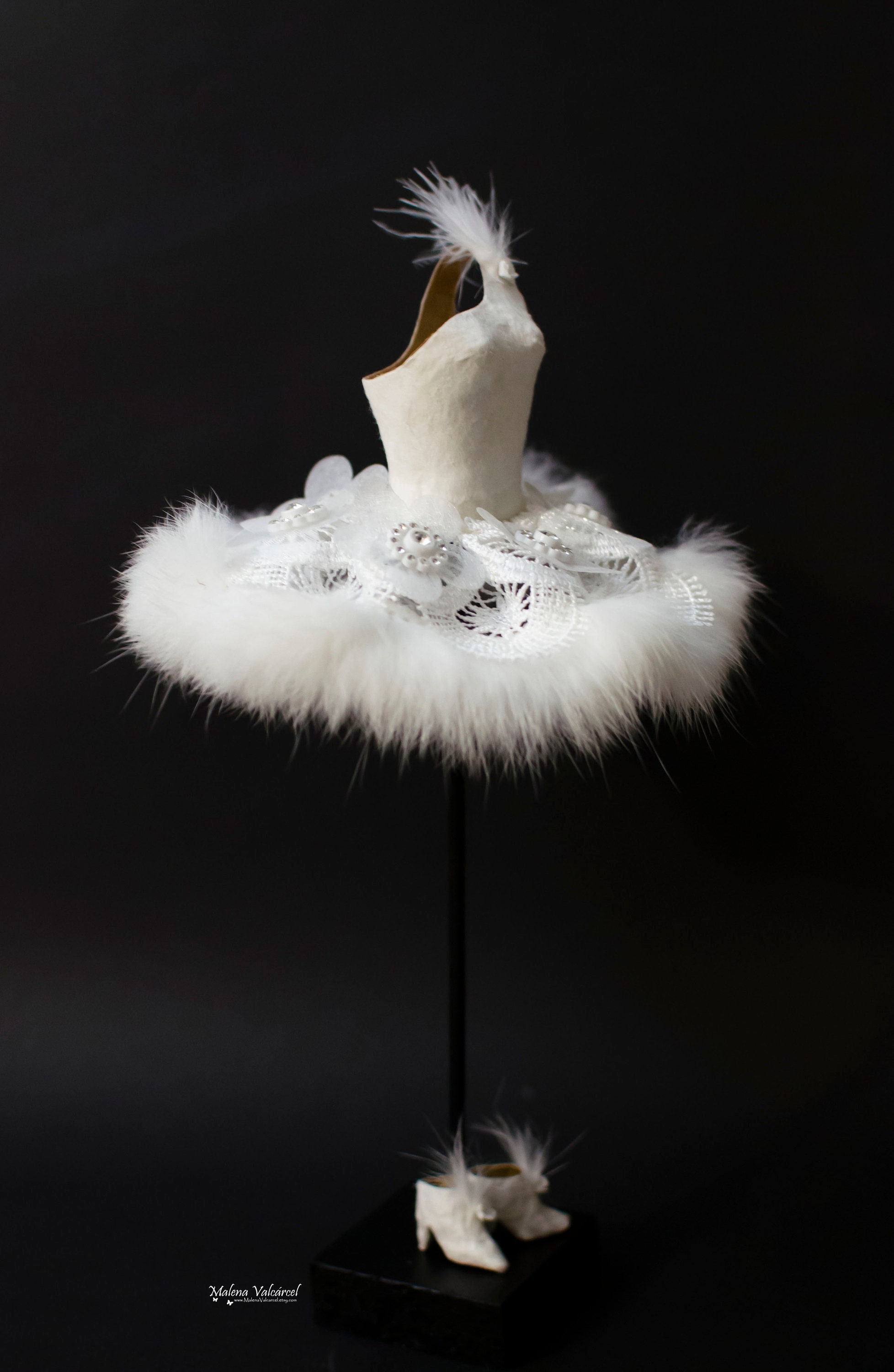 Miniature Paper Mannequin With White Feather Tutu Tiny Shoes - Etsy
